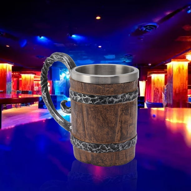 Viking Beer Mug, Double Wall Viking Wooden Drinking Cup Medieval ...