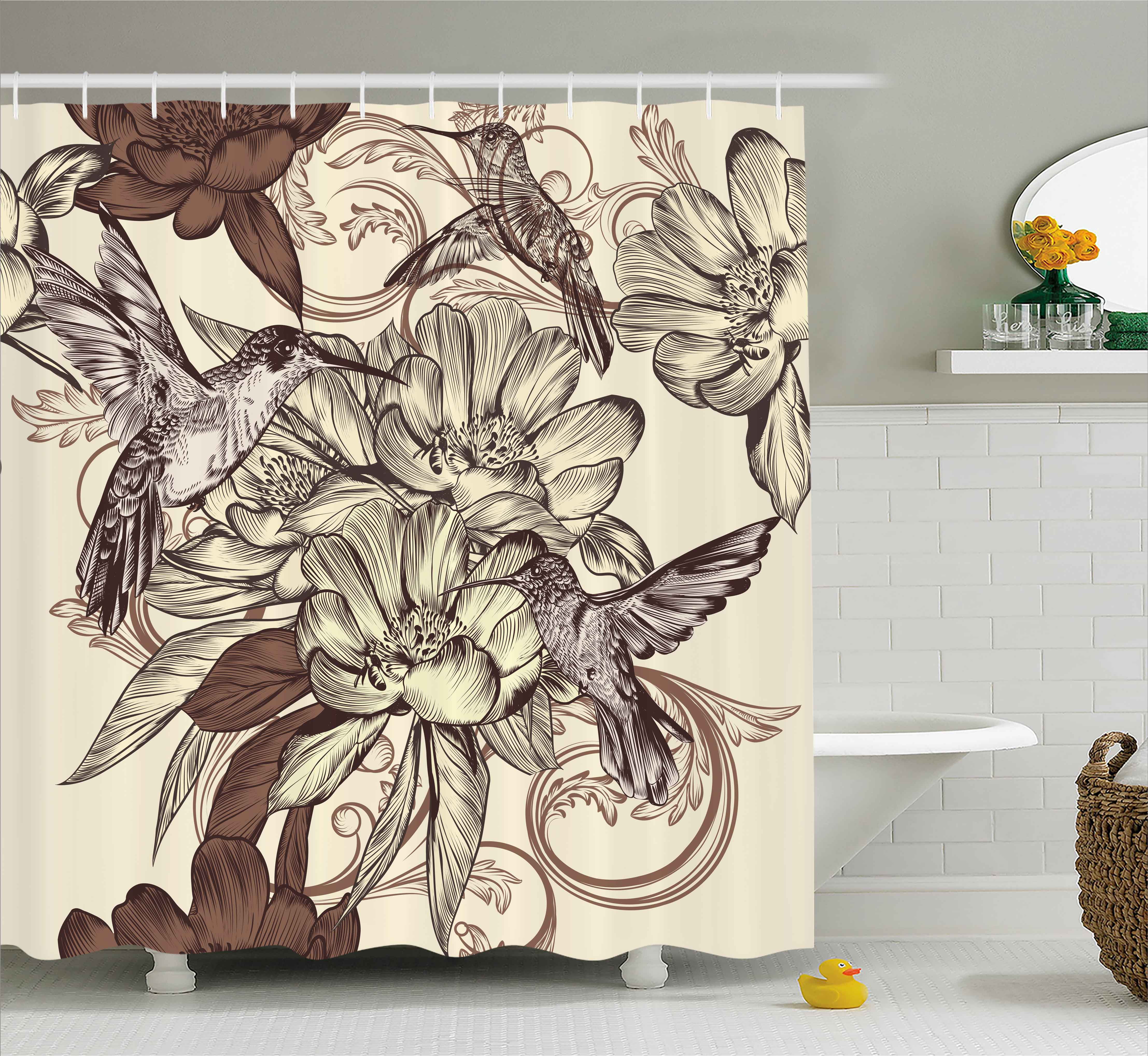 Hummingbirds Decorations Shower Curtain Set Pattern With Birds And