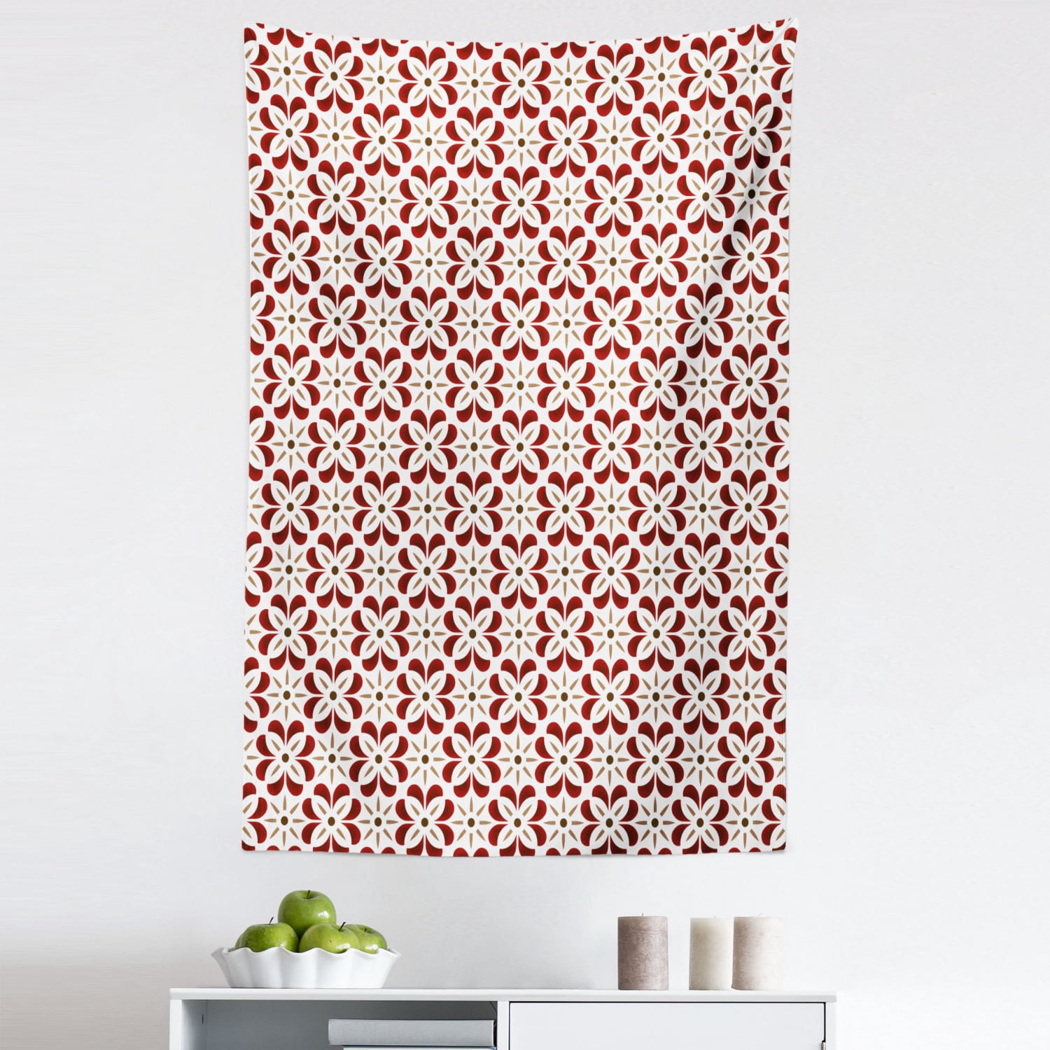 Brown Floral Tapestry, Continuing Flower Shaped Graphic Shapes Bold ...