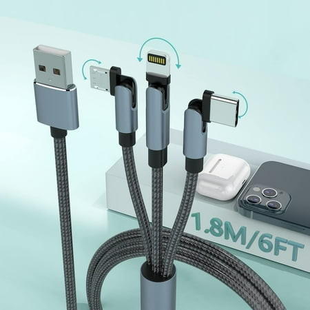 MTAKYI 180°Rotation Multi 3-in-1 Universal USB Charging Cable, 1.8M/6FT ...