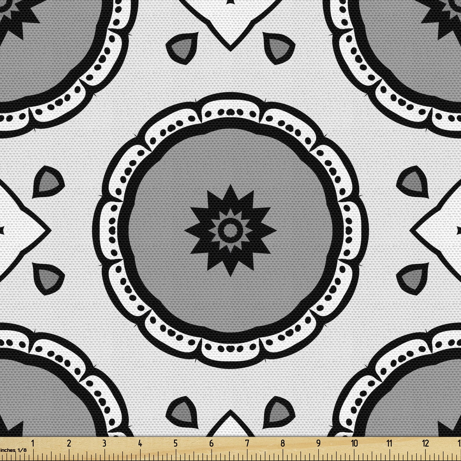 Moroccan Fabric by the Yard, Monochrome Middle Eastern Oriental Mandala ...