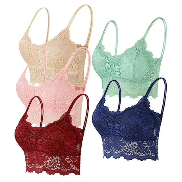 Valcatch 5 Pack Lace Bralettes for Women Spaghetti Straps Bandeau Bra ...