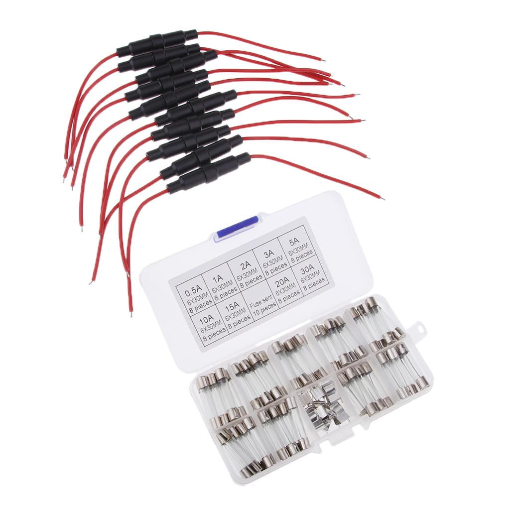 72pcs 6x30mm Quick Blow Glass Fuses 16 AWG Wire AGC Inline Fuse Holder ...