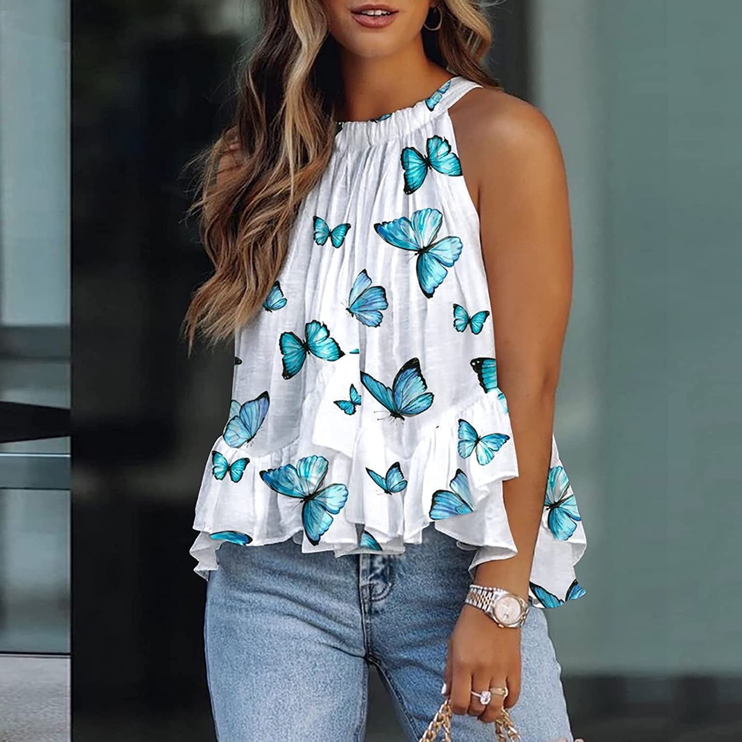 Click here for Yievot Fashion Women Printed Halter O-Neck Tank Sl... prices