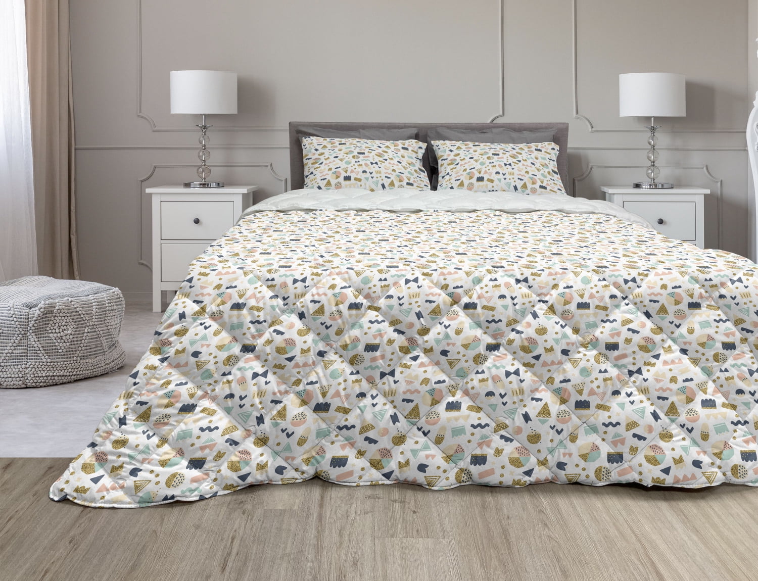 Geometric Comforter & Sham Bedding Set, Modern Hipster Pastel Forms of ...