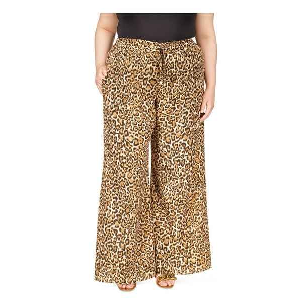 MICHAEL MICHAEL KORS Womens Beige Animal Print Wide Leg Pants Plus 3X