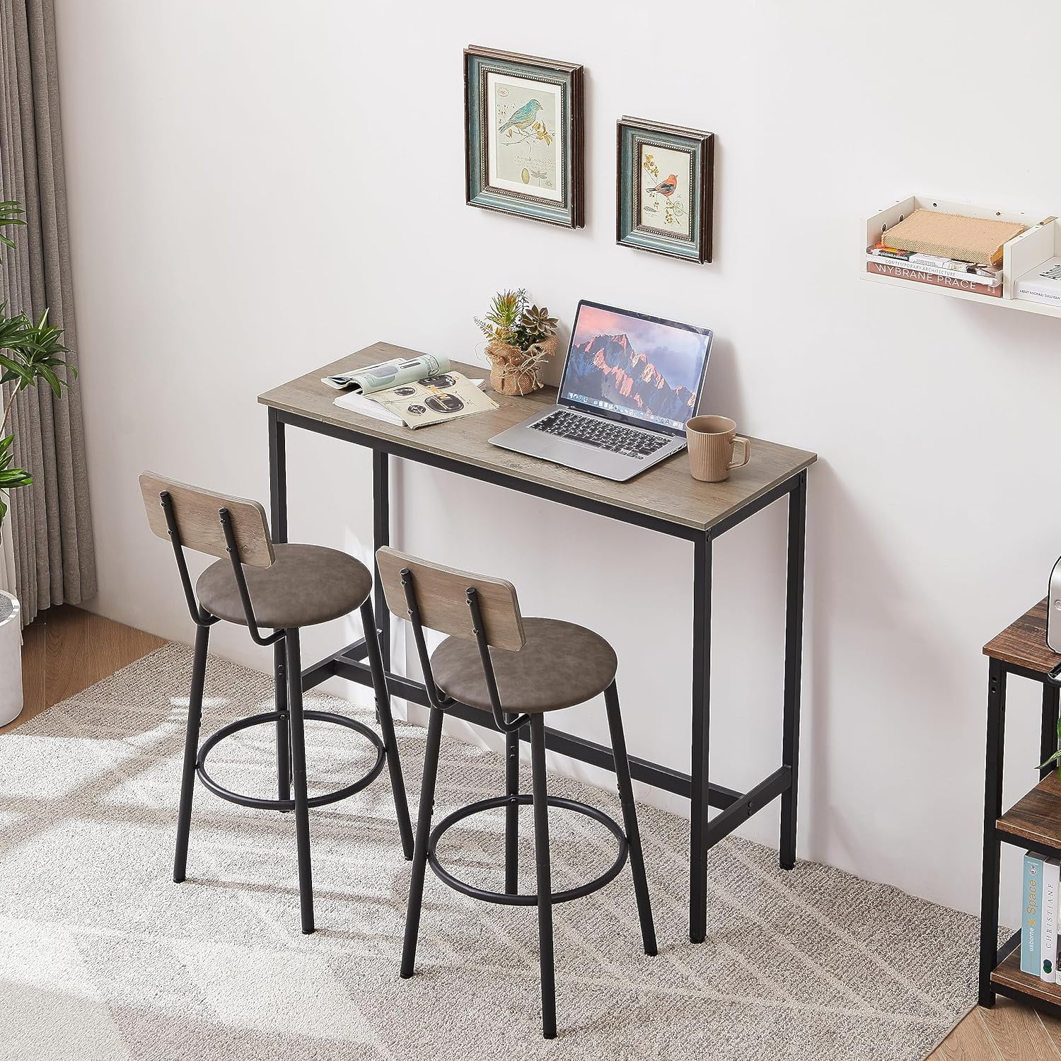 3 Piece Kitchen Table Set with 2 Bar Stools, Upholstered Bar Table and ...