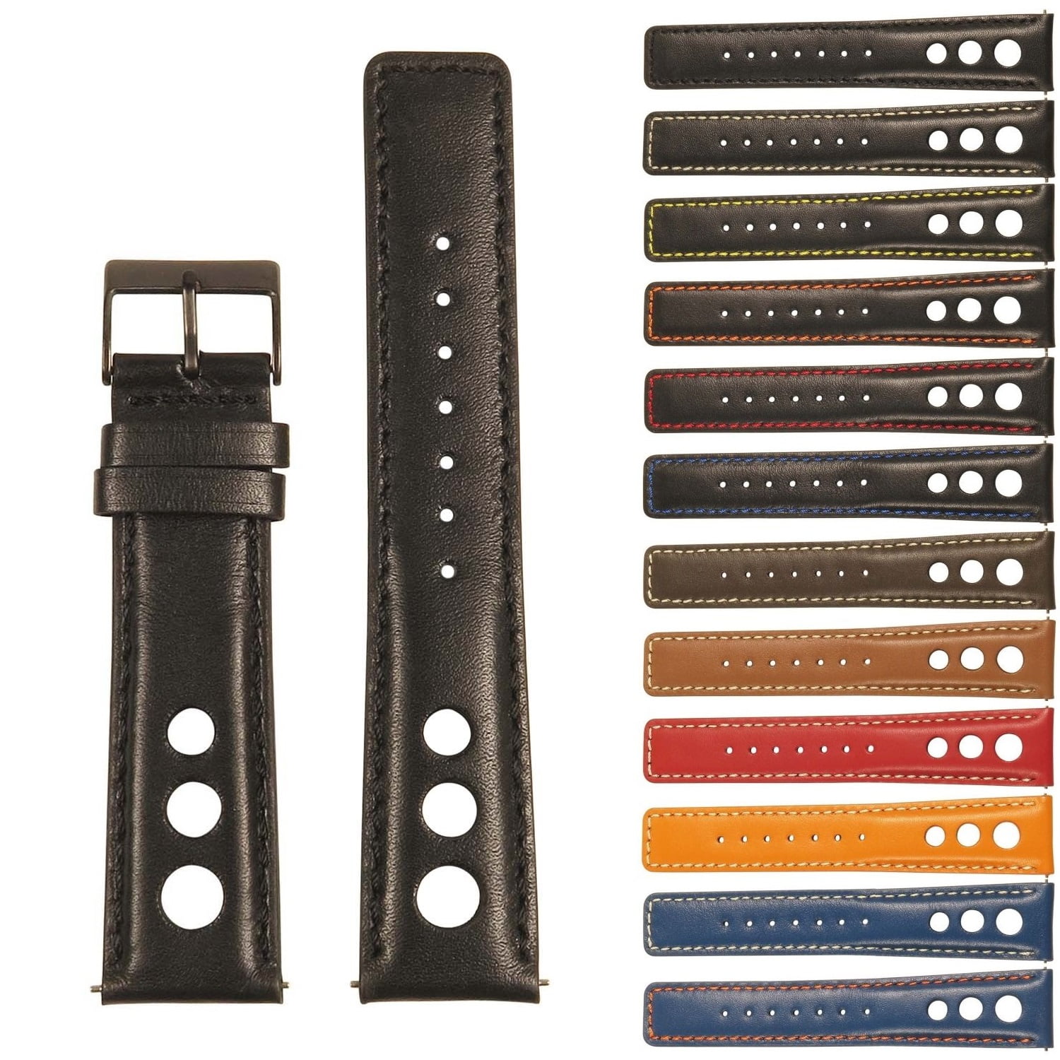 StrapsCo GT Rally Holes Racing Leather Watch Band - Quick Release Strap ...