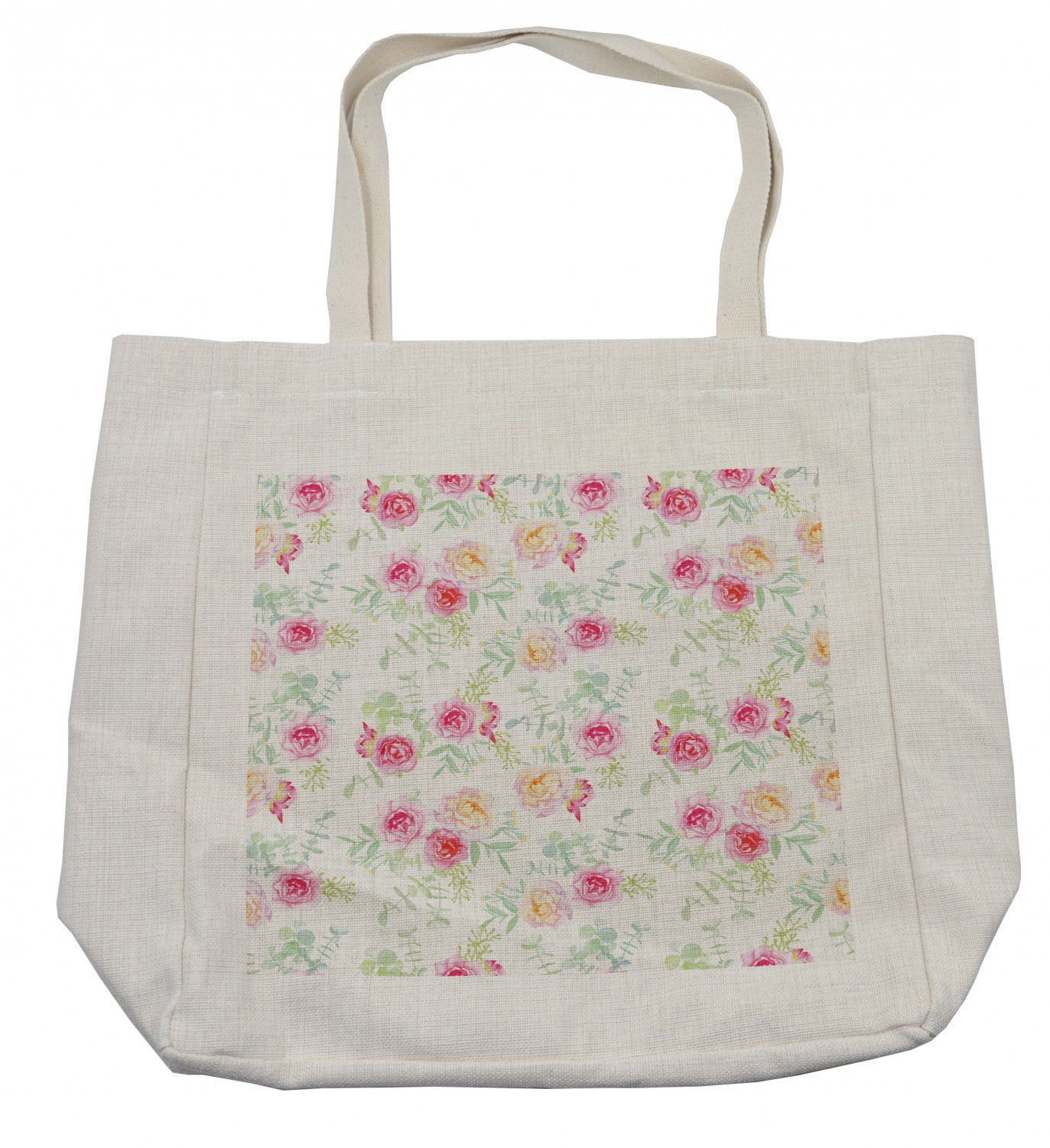 Watercolor Flower Shopping Bag, Soft Colored Roses Vintage Old Style ...