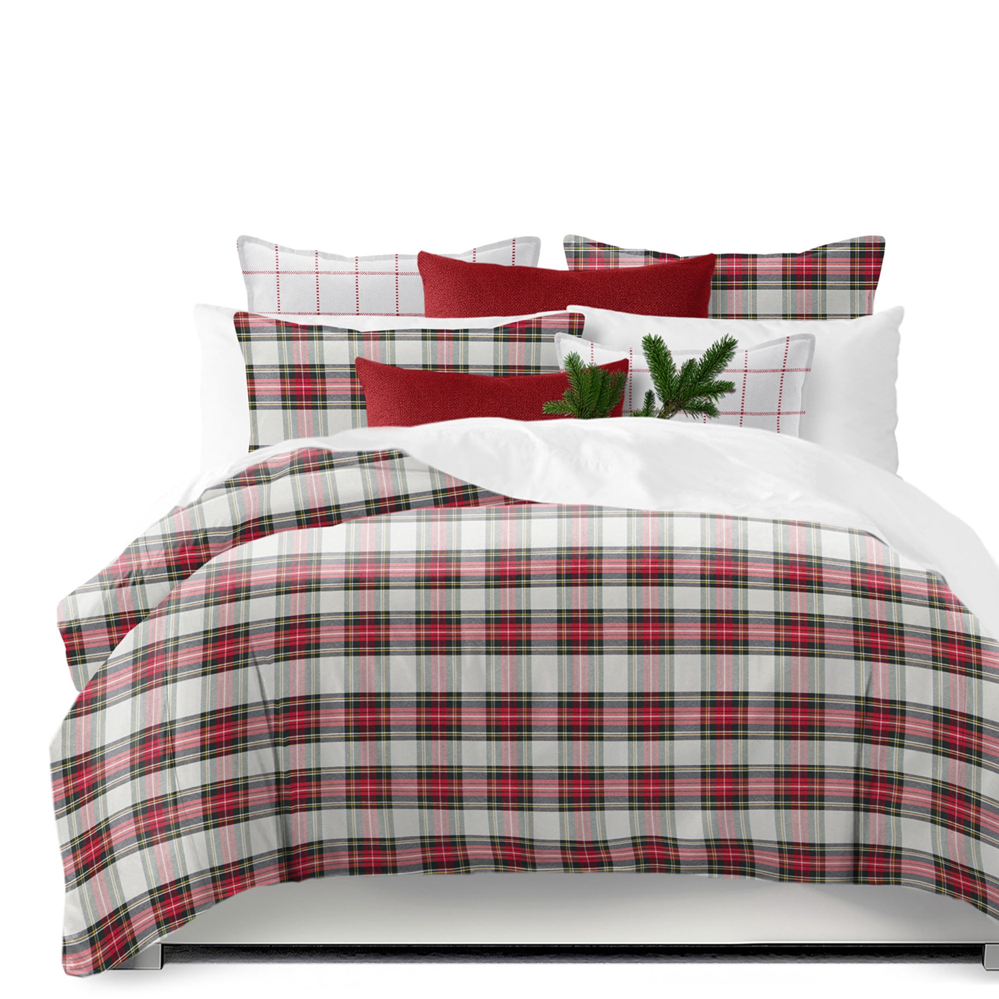Royal Plaid Ivory/Red Duvet Cover Set Queen - Walmart.com