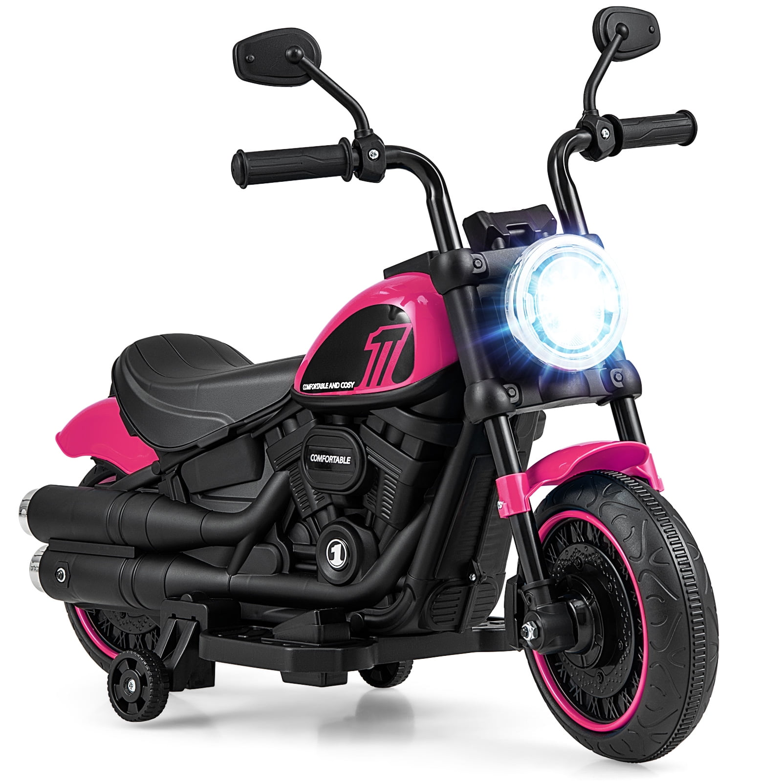 Patiojoy 6v Kids Ride On Motorcycle With Training Wheels Electric Battery Powered Off-Road Motorbike With Headlight & Music Pink
