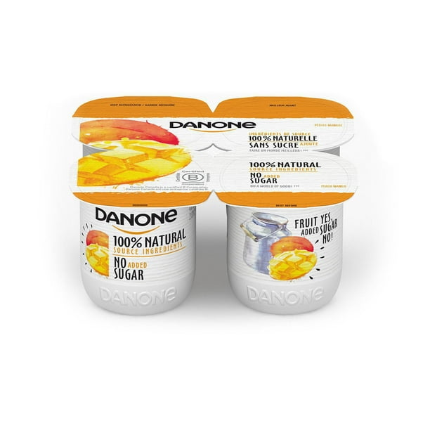 Danone Yogurt, 100% Natural, No Added Sugar, Peach Mango Flavour, 100g ...