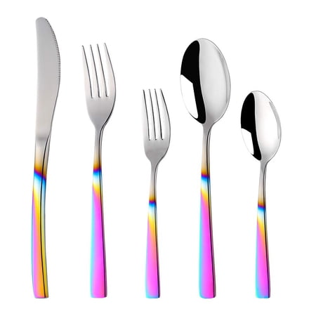 5-Pieces Gradient Rainbow Silverware Set Metal Stainless Steel Flatware ...