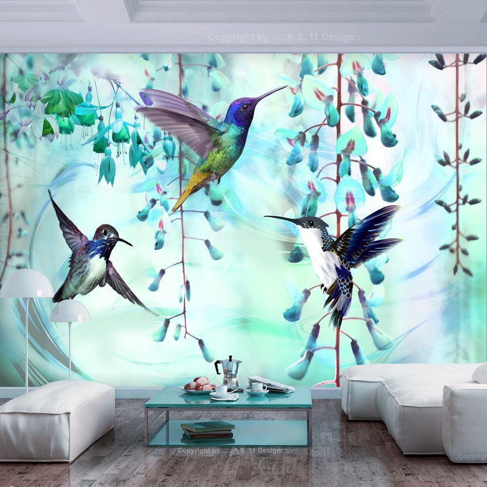 Tiptophomedecor Animal Wallpaper Wall Mural - Flying Hummingbirds Green ...