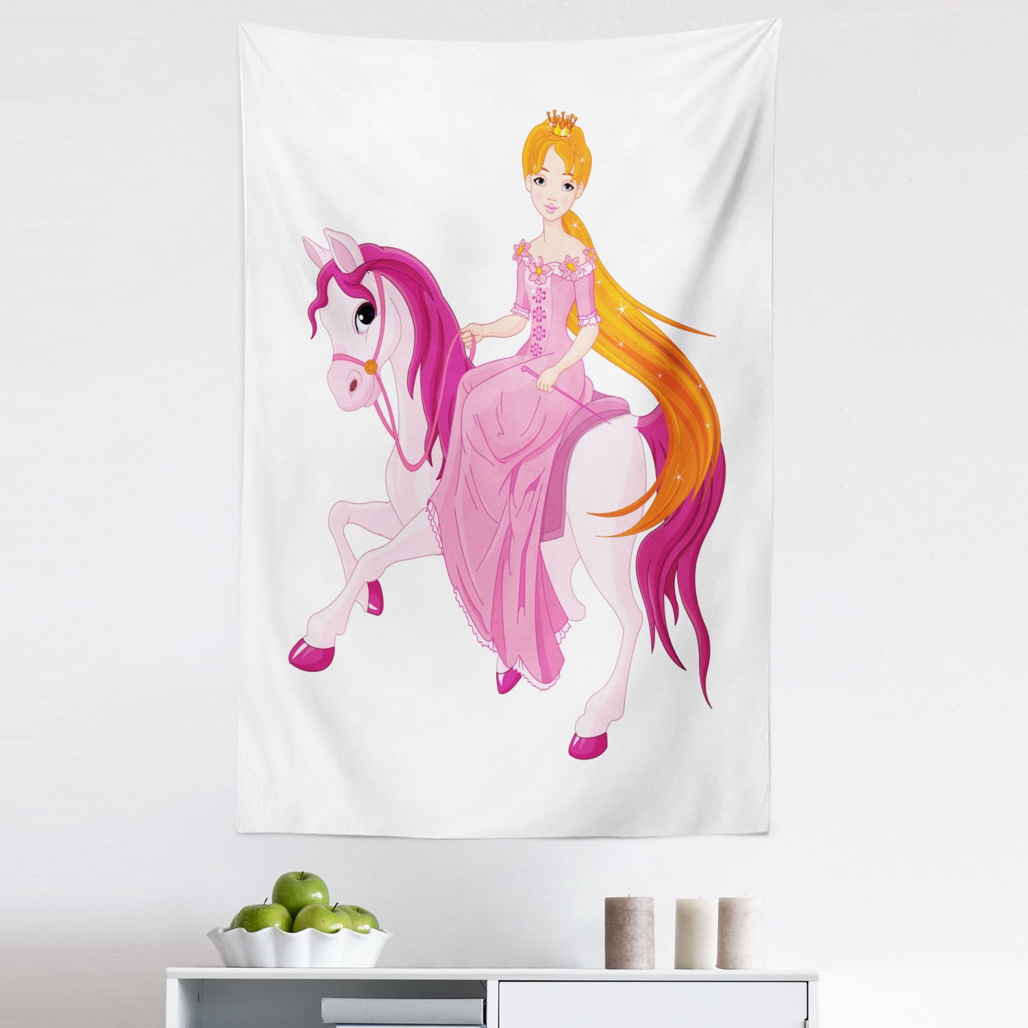 Pony Tapestry, Cartoon Sitting on a Horse with Pinkish Mane Tale Scene ...