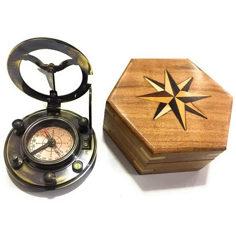 Antique Nautical Compass With Box