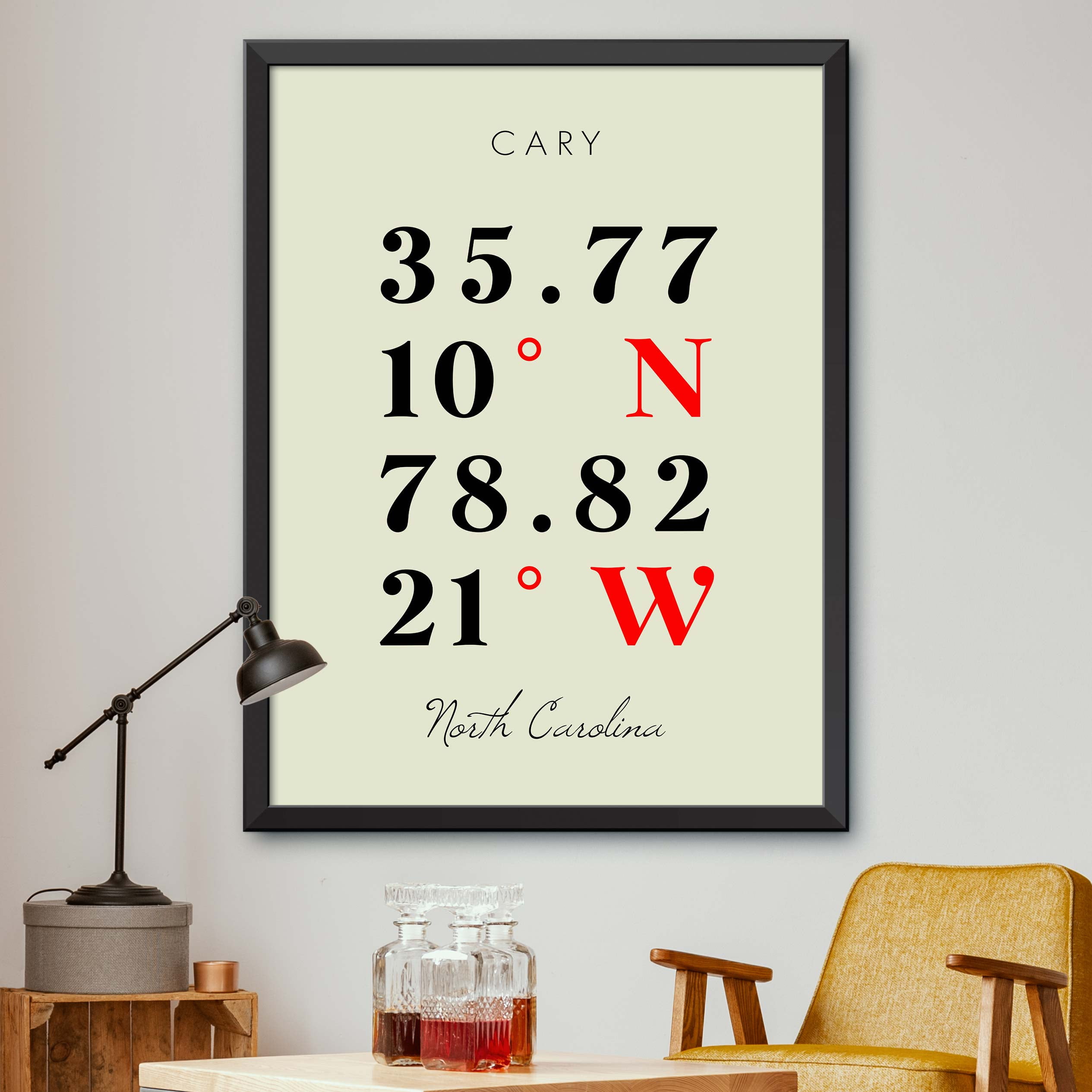 Map of Cary, North Carolina, Multiline Coordinates Colored (18x24 ...