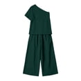Gytharion 2 Piece Summer One Shoulder Outfits Soild Color Short Sleeve ...
