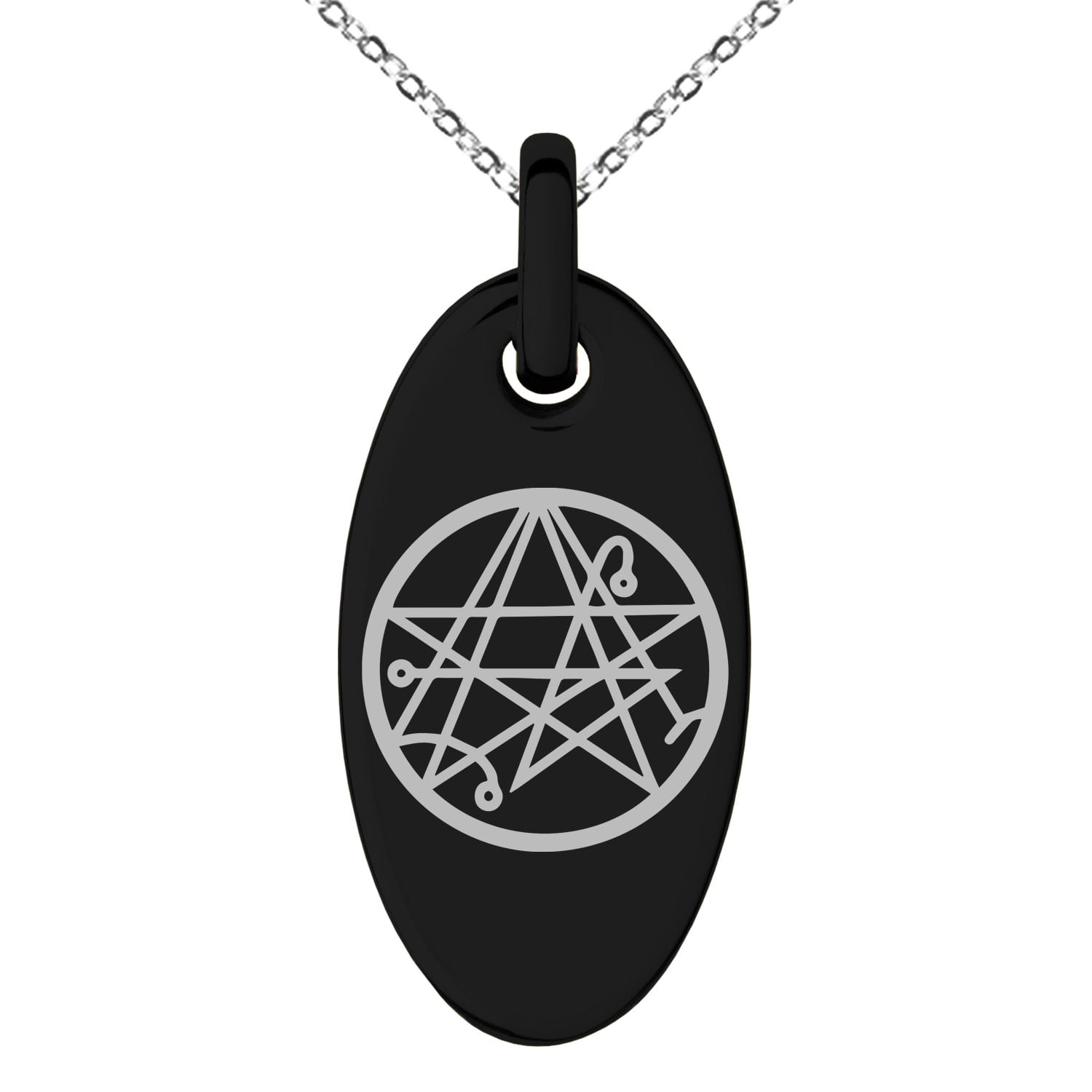 Stainless Steel Necronomicon Talisman Rune Engraved Small Oval Charm ...