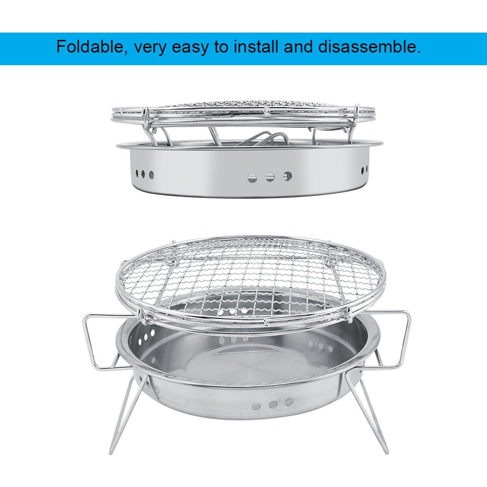 Tebru Stainless Steel Mini BBQ Grill Folding Portable Round Barbecue ...