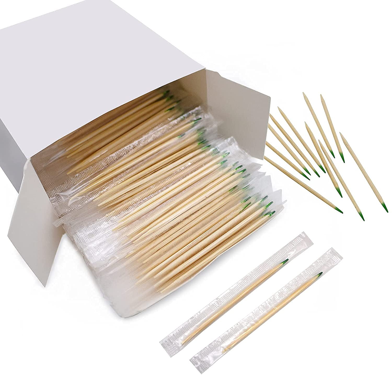 BLUE TOP Wood Bamboo Mint Individually Cello Wrapped Toothpicks 2.5 ...
