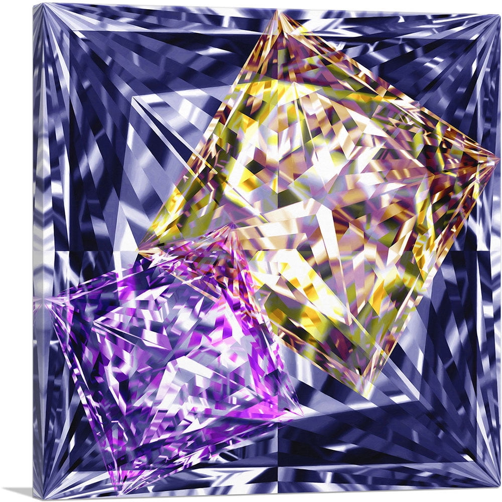 ARTCANVAS Purple Violet Yellow Princess Cut Diamond Jewel Canvas Art ...