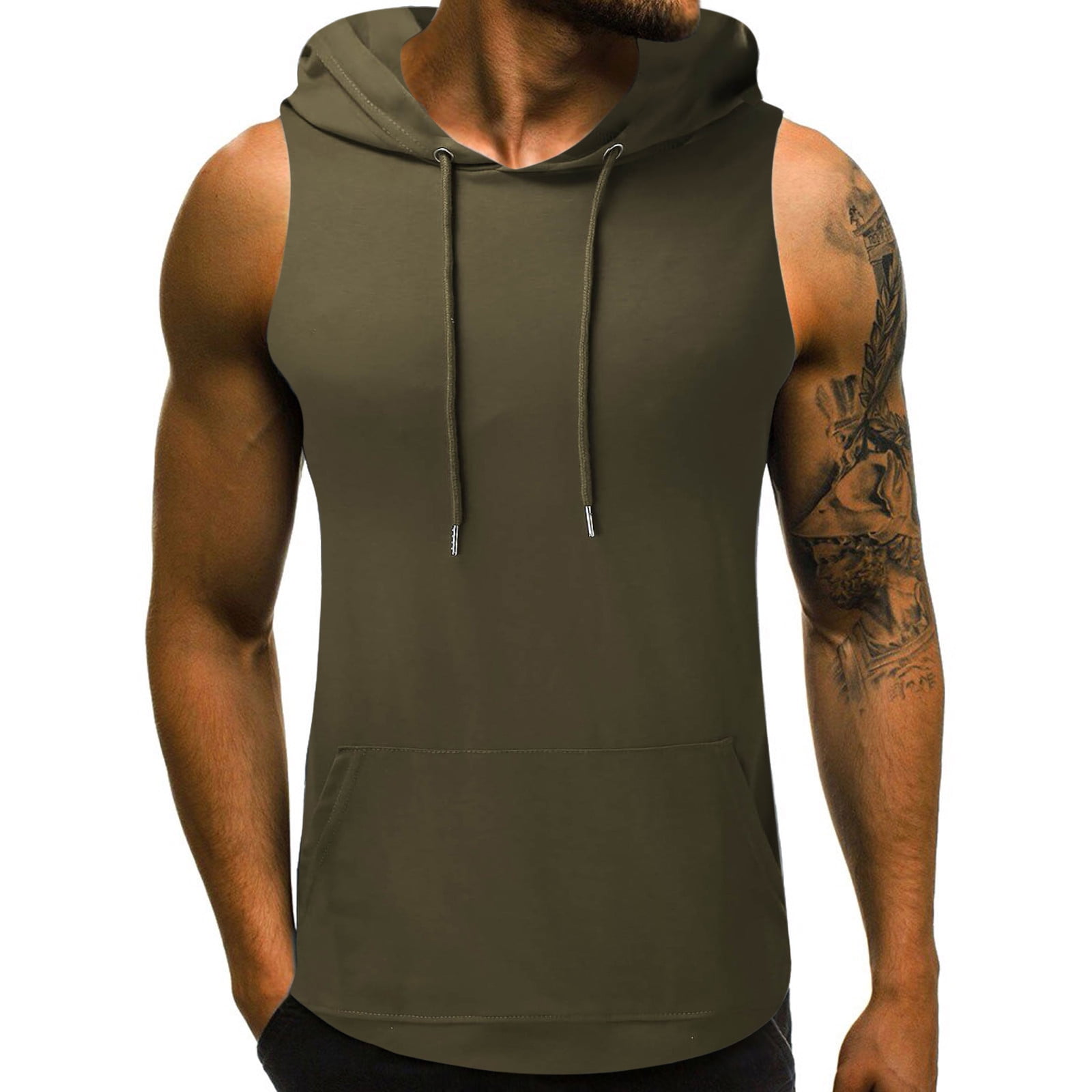 Men's Workout Hooded Tank Tops Sports Training Sleeveless Gym Hoodies Bodybuilding Cut Off ...