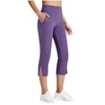Capri Leggings for Women - High Waist Tummy Control Leggings Side Split ...