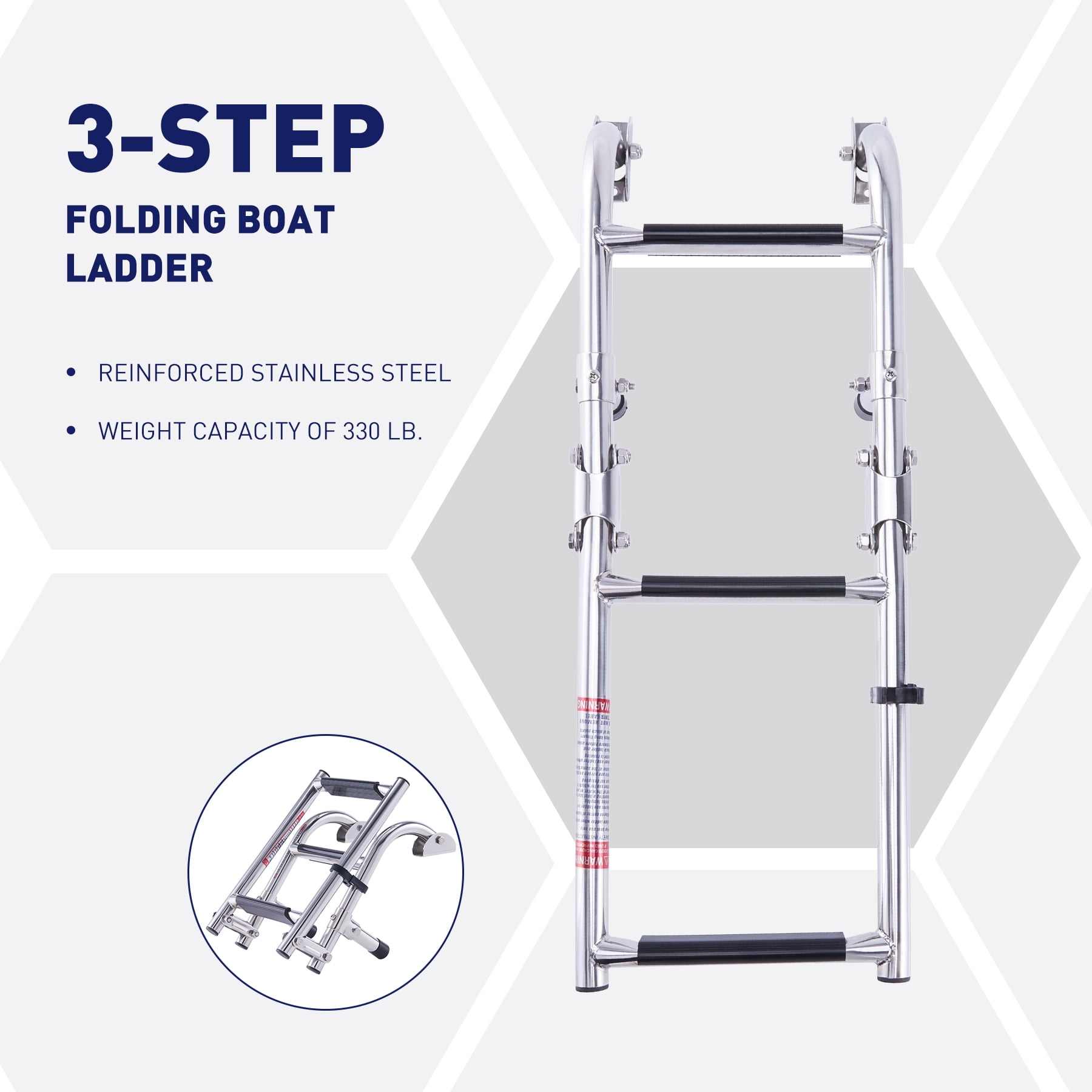 3 Step Folding Boat Ladder with Mounts for Ship Pool Pontoon Dock More ...