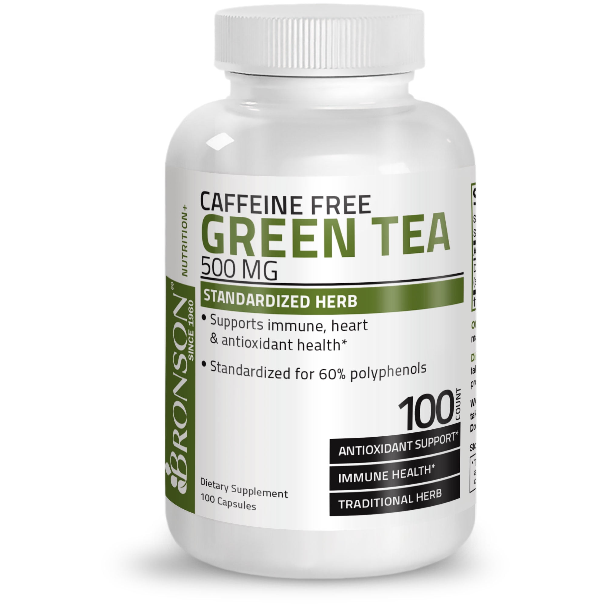 Bronson Green Tea Extract Capsules Caffeine Free, 500mg, 100 Capsules ...