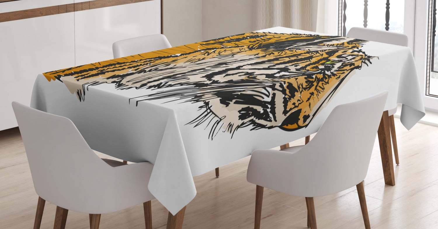 Ambesonne Tiger Tablecloth Rectangular Table Cover, Sketch Bengal ...