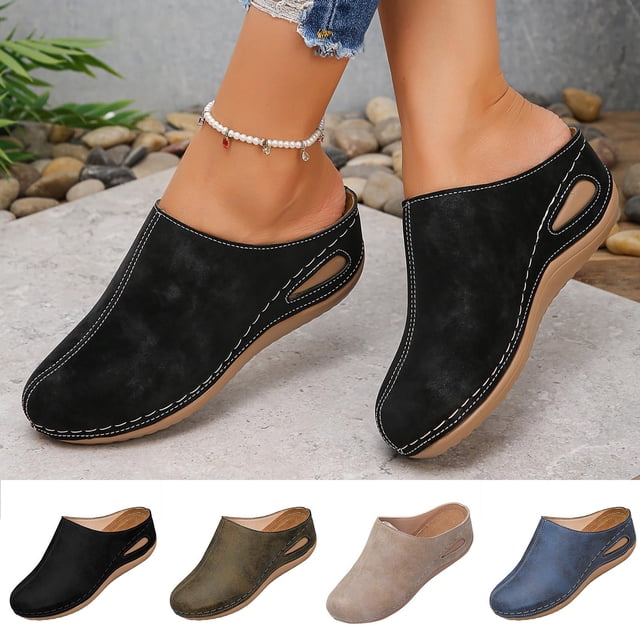 Mules Compensées pour Femmes Tendance à Bout Fermé en Faux Cuir à ...