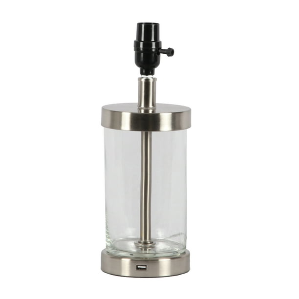 Better Homes & Gardens Fillable Glass Lamp Base with USB Port, Clear ...