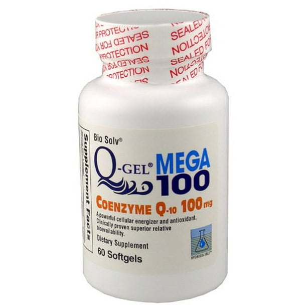 Q-Gel Mega 100mg Hydrosoluble CoQ10 (60 Softgels) Ubiquinol Supplement ...