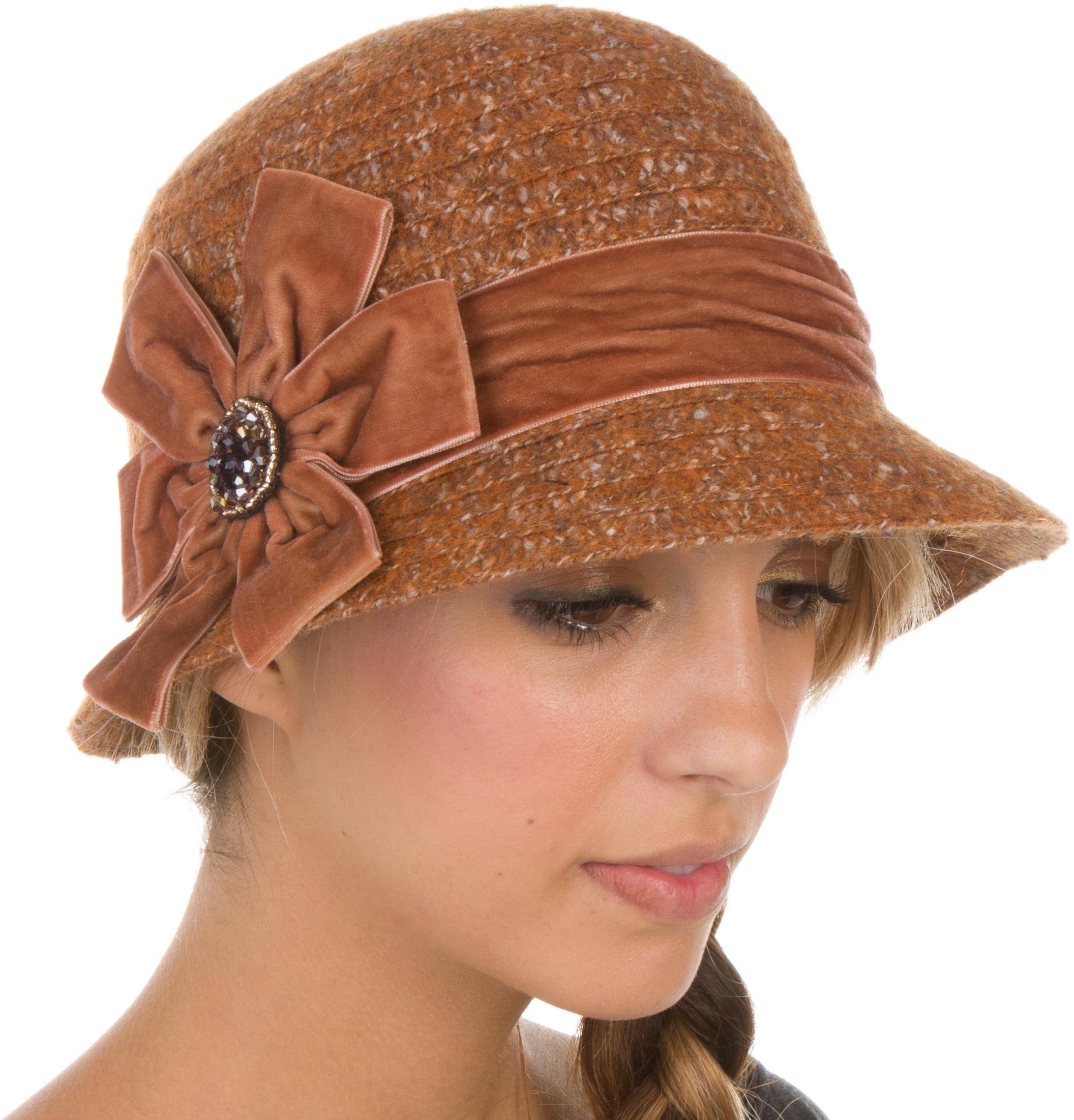 Sakkas Womens Vintage Style Cloche Bucket Bell Hat with Velvet Flower ...