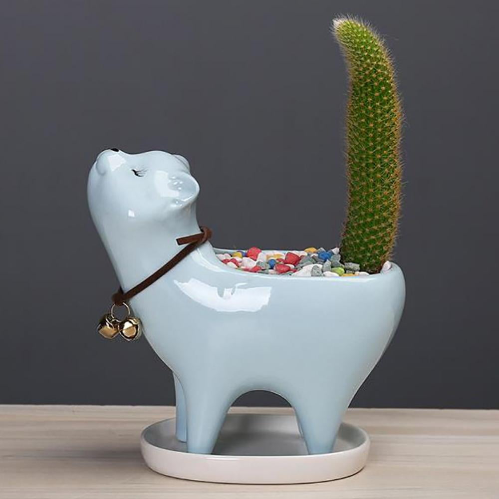 KARLSITEK Planting Cat Tail Pot Novel Cute Cat Shape Ceramic Succulent ...