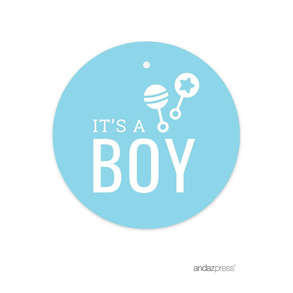 It's A Boy Baby Blue Chevron Baby Shower Round Circle Gift Tags, 24 ...