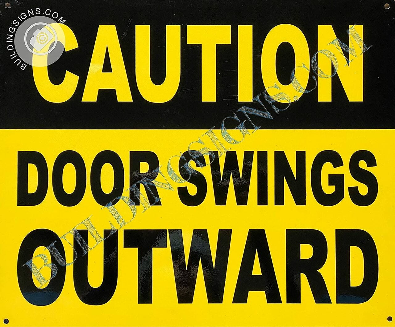 Caution Door Swing Outward Sign (Aluminium, Yellow Background,10X12 ...