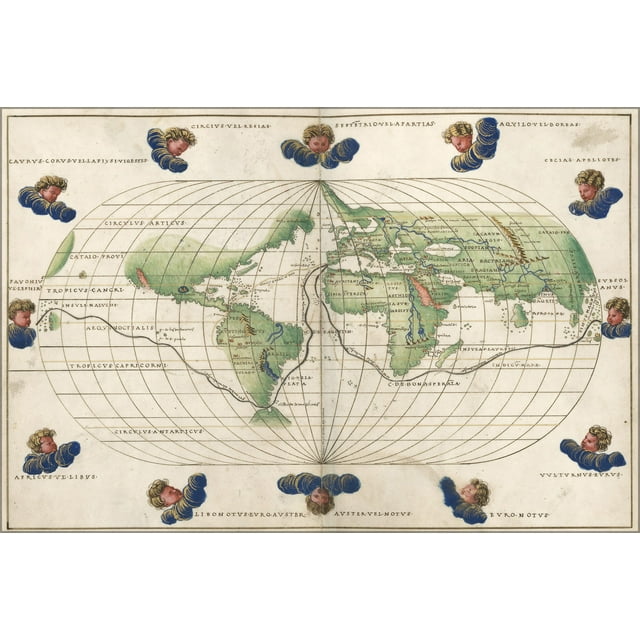 24"x36" Gallery Poster, map of the world 1544 - Walmart.com