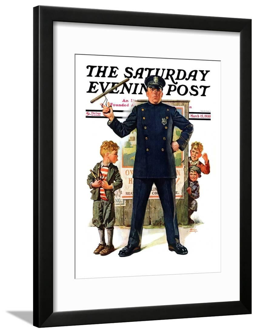 Policeman and Boy with Slingshot, Saturday Evening Post Cover, March 15 ...
