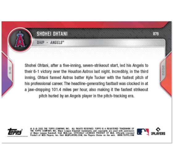 MLB 2022 Shohei Ohtani Trading Card (Lights Up Radar Gun with Fastest ...