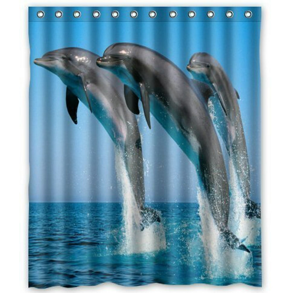 Greendecor Dolphin Waterproof Shower Curtain Set With Hooks Bathroom