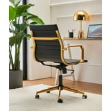 LUXMOD Gold Office Chair in Black Leather, Mid Back Office Chair with ...