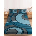 Cal.King Size Fitted Sheet Set - Blue Gery Geometric 3 Piece Bedding ...