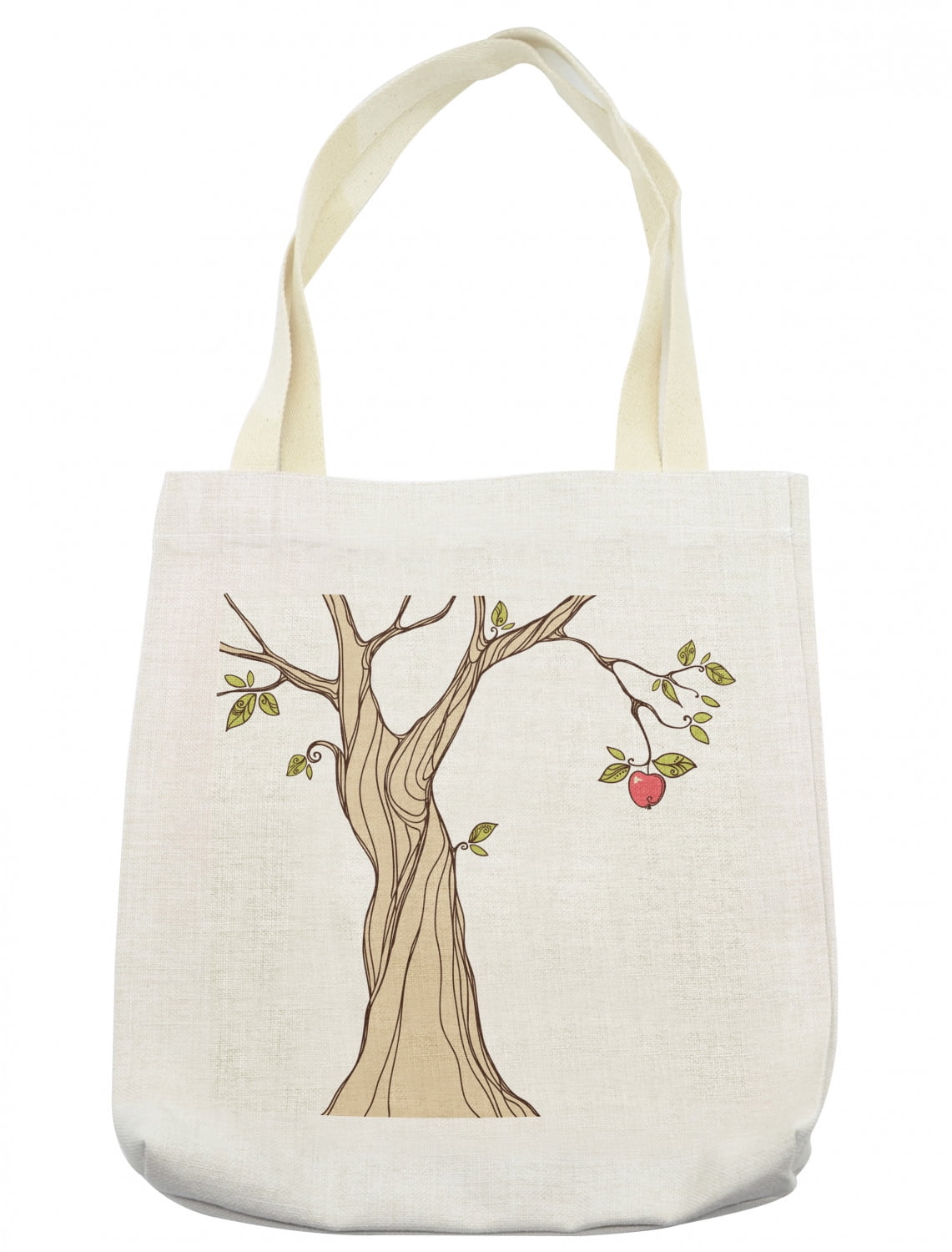 Cartoon Tote Bag, Old Tree Drawing with Apples and Leaves Fruit Garden ...