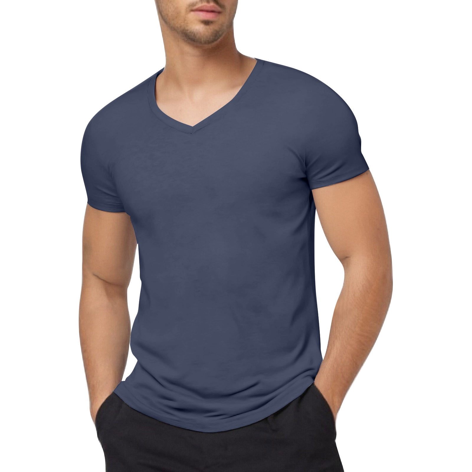 Click here for Zmoon Mens Summer Solid Color V-Neck T-Shirt Botto... prices