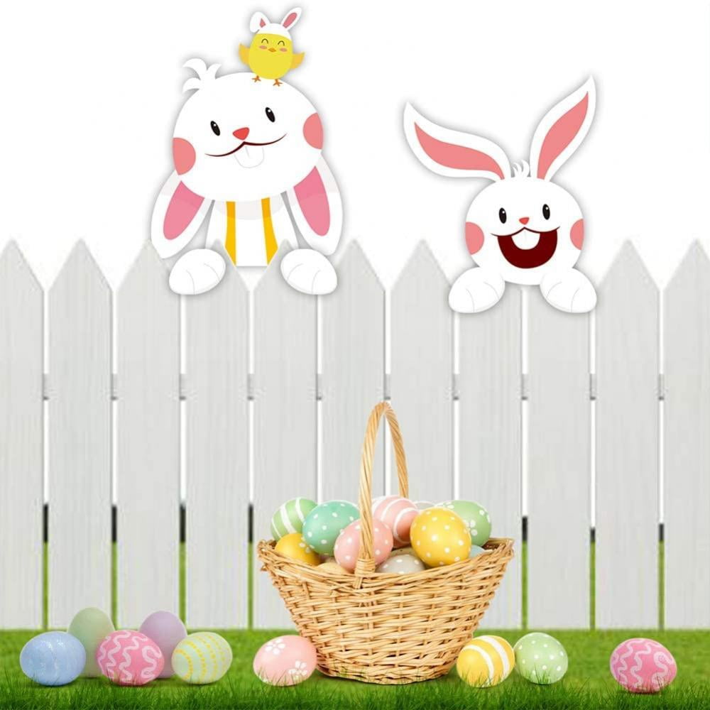 Easter Bunny Yard Fence Decoration, DIY Easter Outdoor Fence Peeker ...