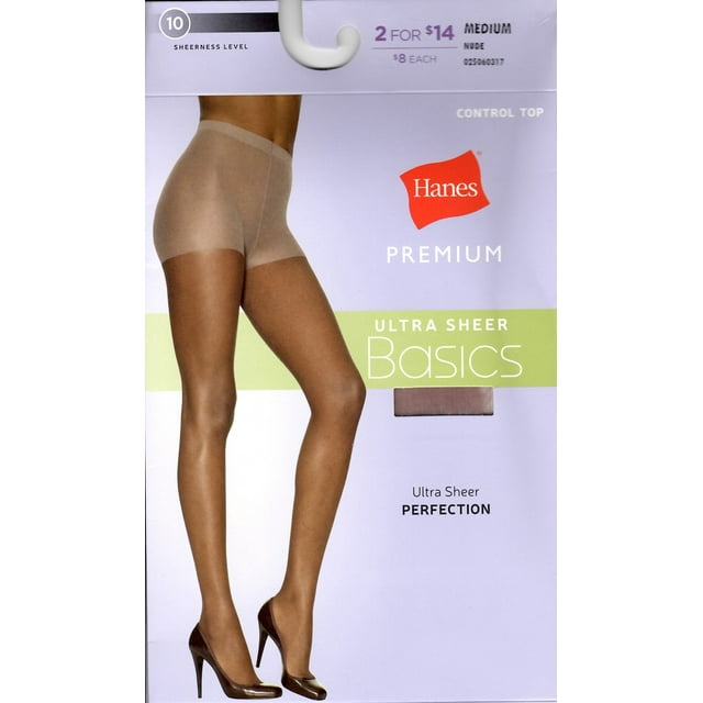 2 Pack Womens Hanes Premium Ultra Sheer Basics Pantyhose Control Top
