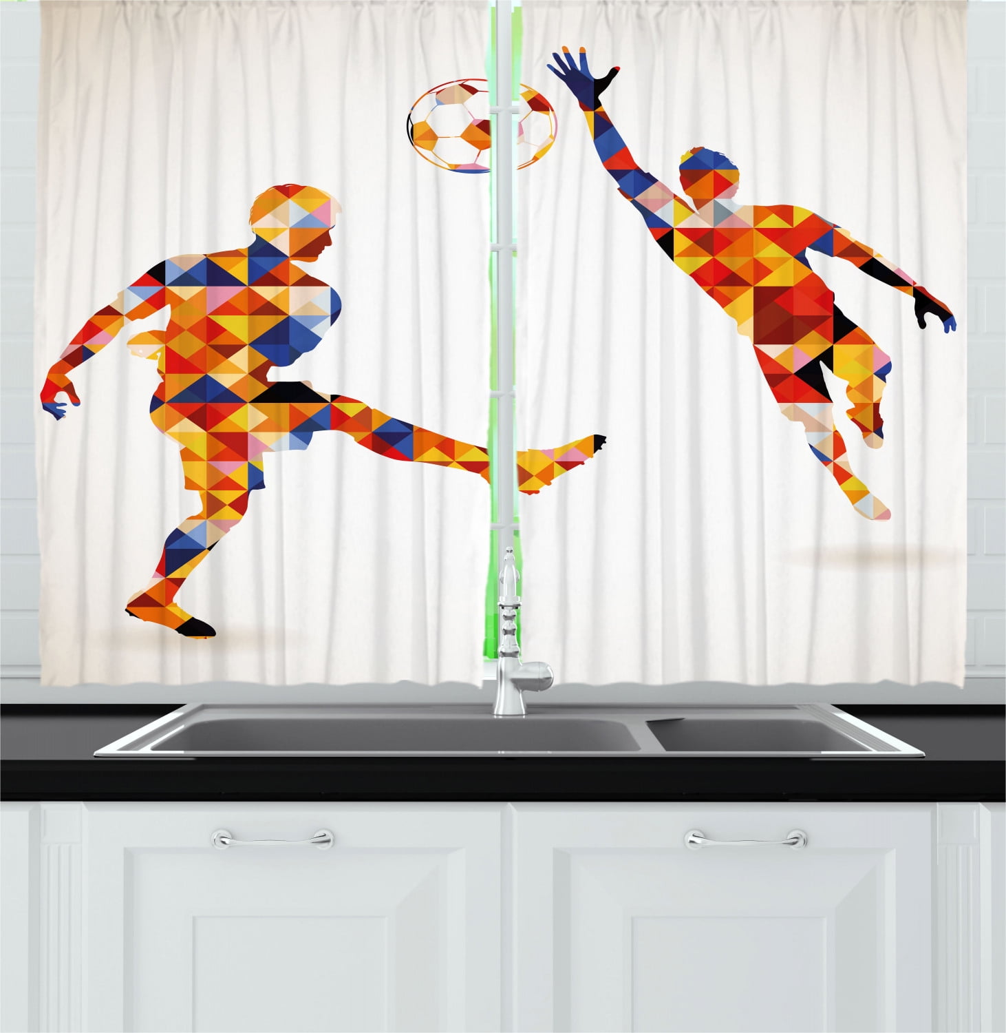 Sports Curtains 2 Panels Set, Abstract Design with Football Soccer ...