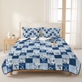 78x90in Quilt Bedding Set, Blue Checkered Rustic Floral Lightweight ...